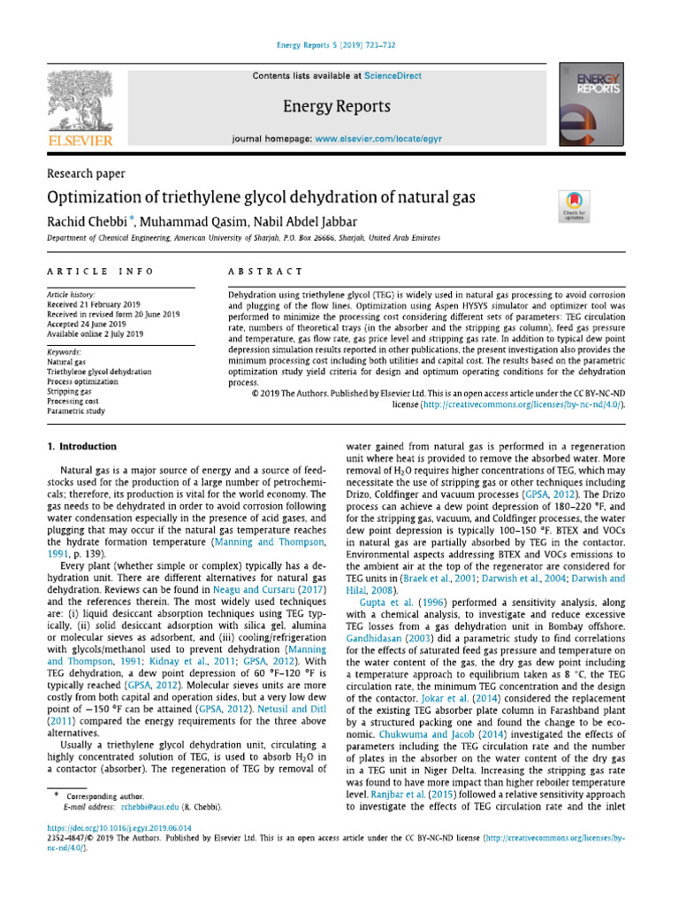 TEG 3 - Optimization of Triethylene Glycol Dehydration of Natural Gas | PDF