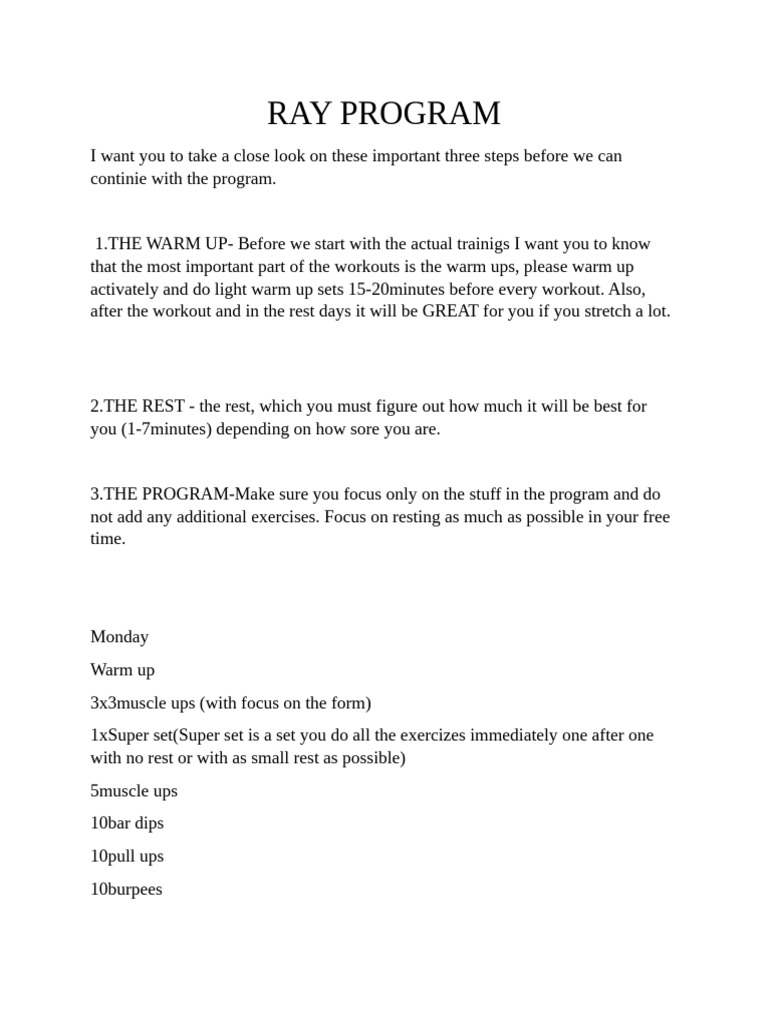 RAY Program: Essential Workout Steps | PDF