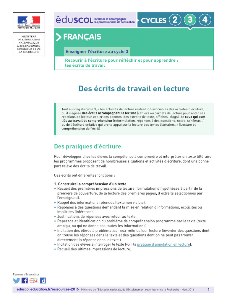 Écriture au cycle 3 : pratiques et outils | PDF | Blog
