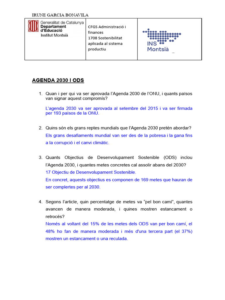 T1.2 Agenda 2030 I ODS | PDF