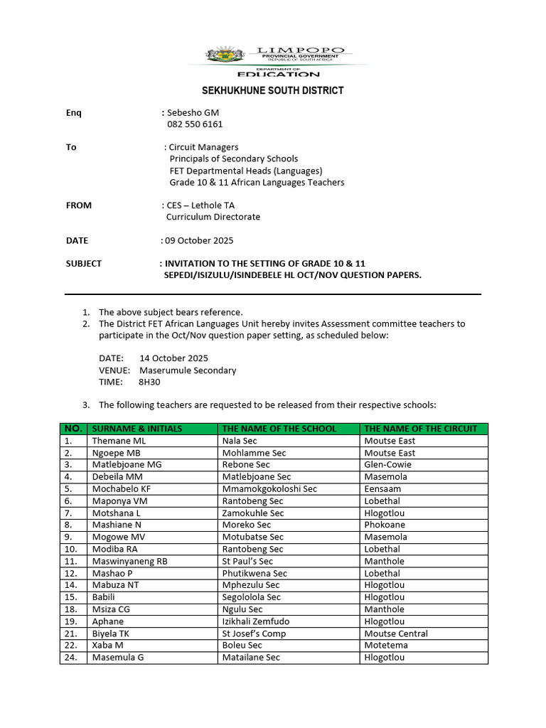 Grade 10 & 11 Language Paper Setting Invite | PDF | Chess Theory | Chess