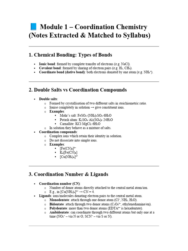 Coordination Chemistry Overview and Applications | PDF | Coordination ...