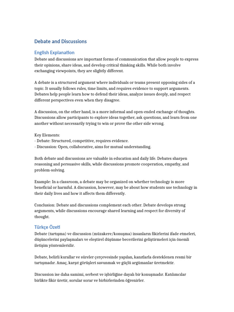 Debate and Discussions Assignment | PDF