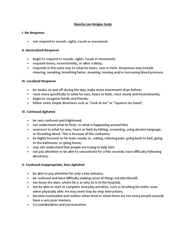 Rancho Los Amigos Scale | Download Free PDF | Coma | Psychiatry
