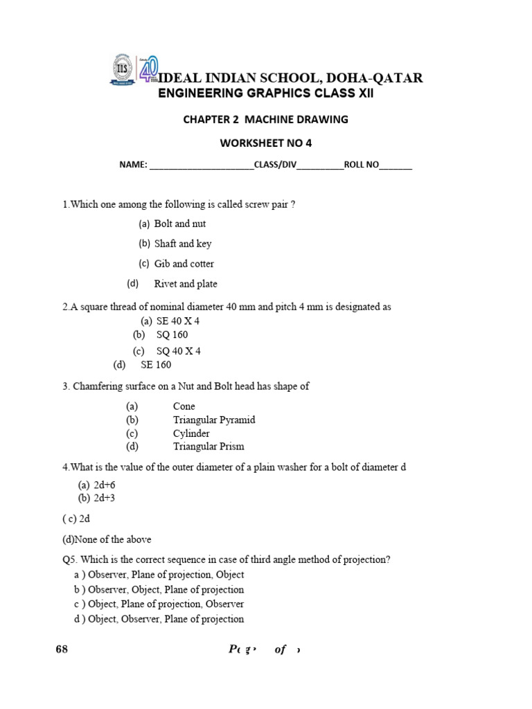 Engineering Graphics Machine Drawing Worksheet | PDF | Screw | Metalworking