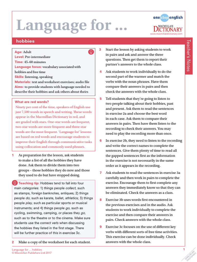 Language For Hobbies | PDF | English Language | Word