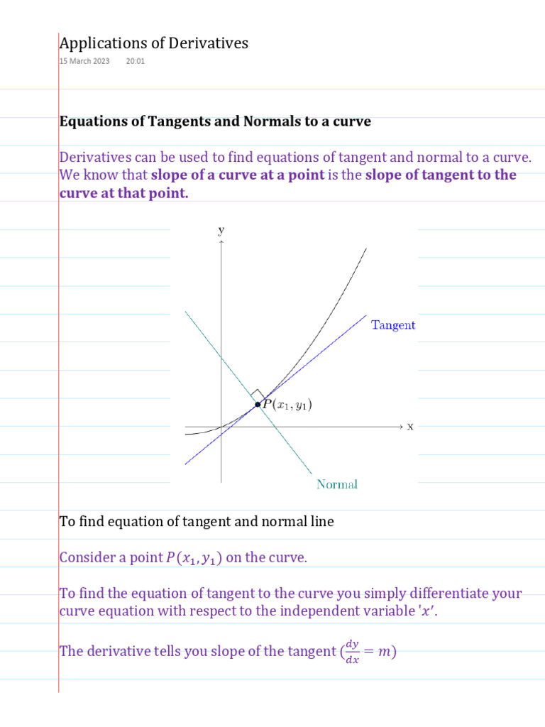 Tangents and Normals to Curves Explained | PDF | Tangent | Derivative