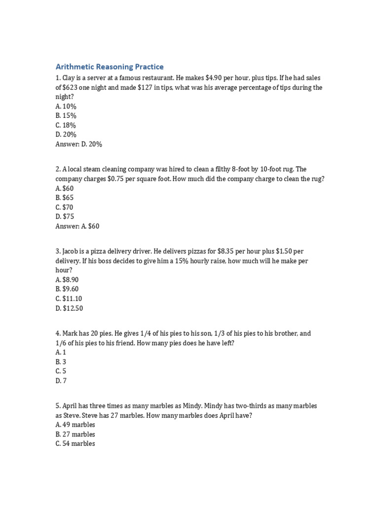 Arithmetic Reasoning Practice Text | PDF