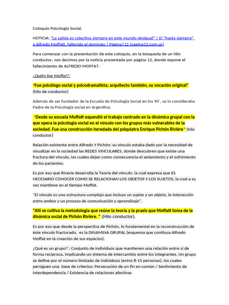 Coloquio Psicología Social Reformulado Final | PDF | Sicología | Mente