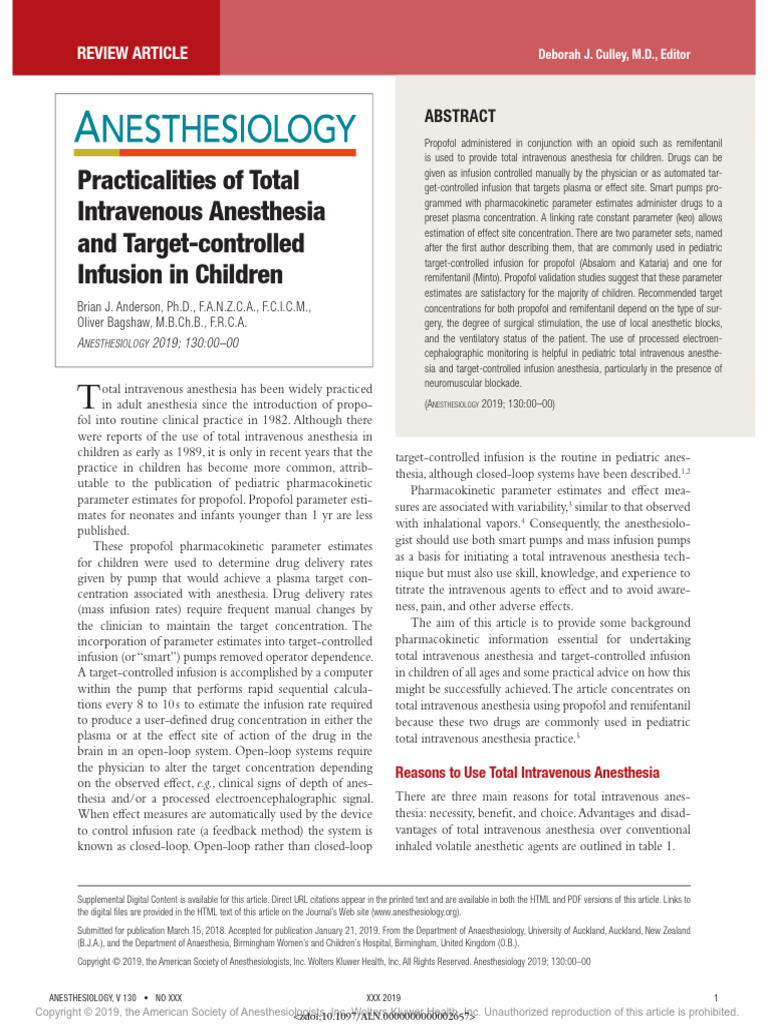 Practicalities of Total Intravenous Anesthesia and Target Controlled | PDF | Anesthesia ...