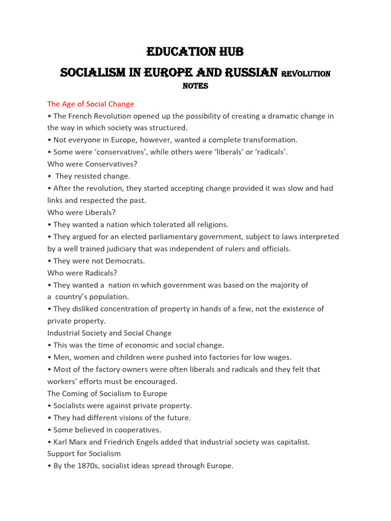 Socialism in Europe and Russian Revolution Notes | PDF | Bolsheviks ...