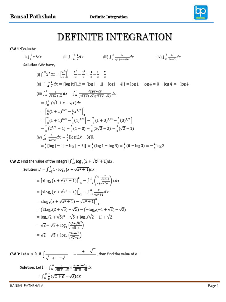 Definite Integration Problems and Solutions | PDF | Number Theory ...