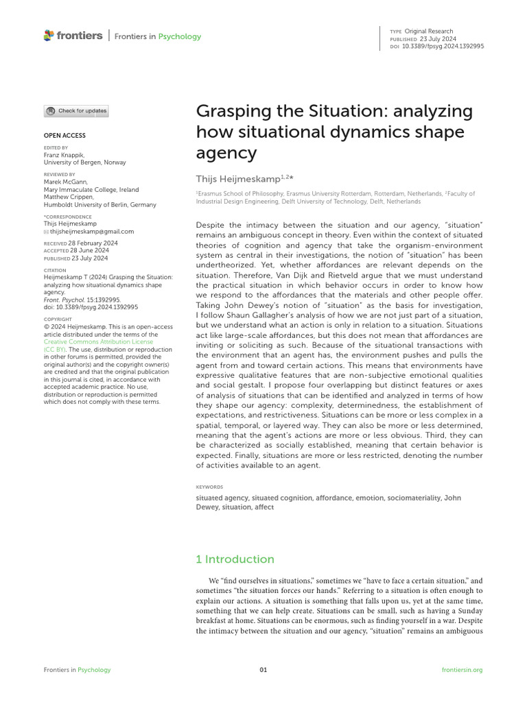 Situational Dynamics and Agency Analysis | PDF | Perception | Experience