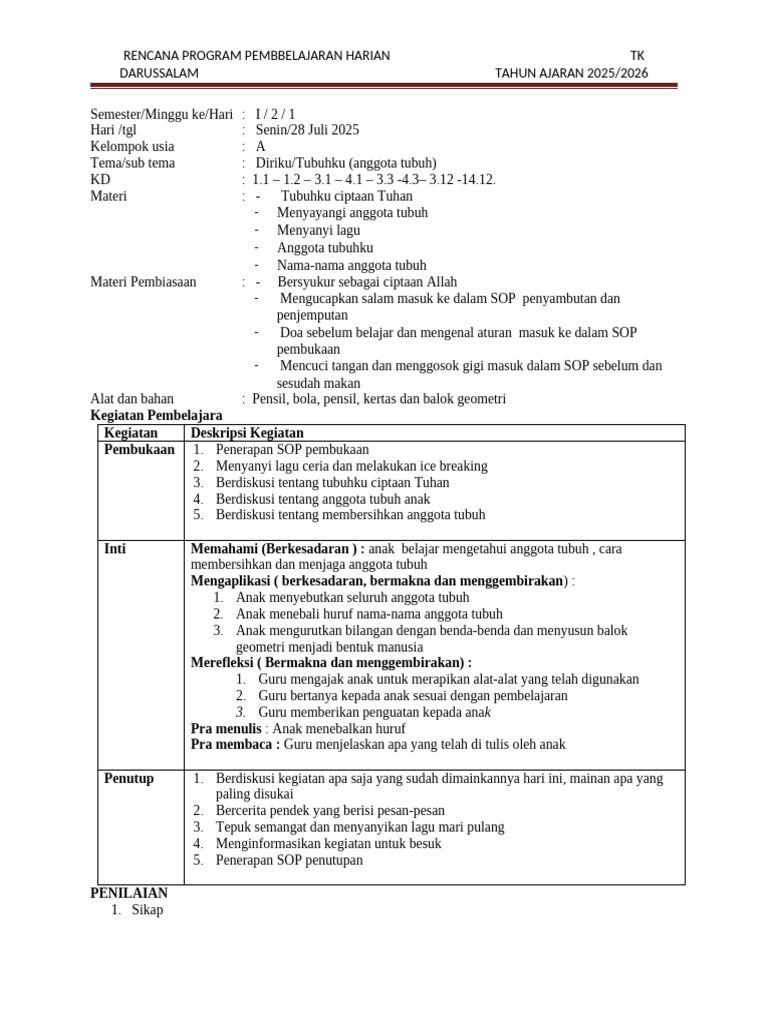RPPM Tema Diriku (Tubuhku) | PDF