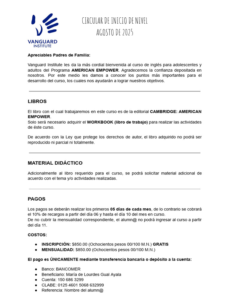 Adolescentes II Circular de Inicio de Cursos | PDF