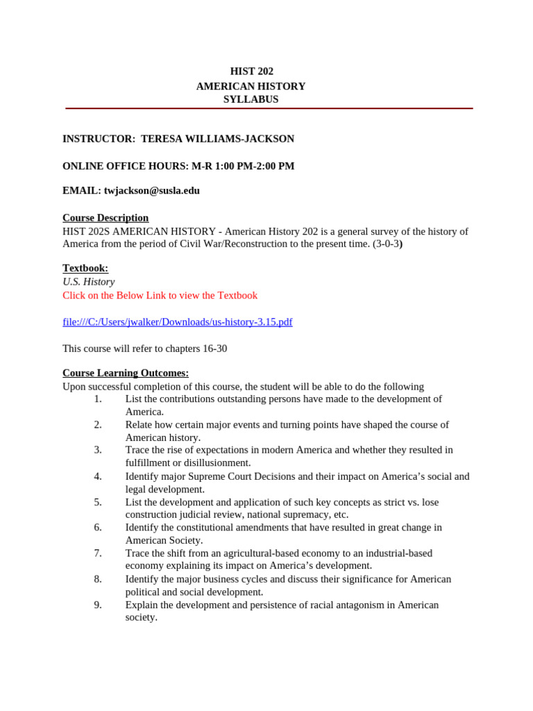 American History 202 Course Syllabus | PDF | Section 504 Of The ...