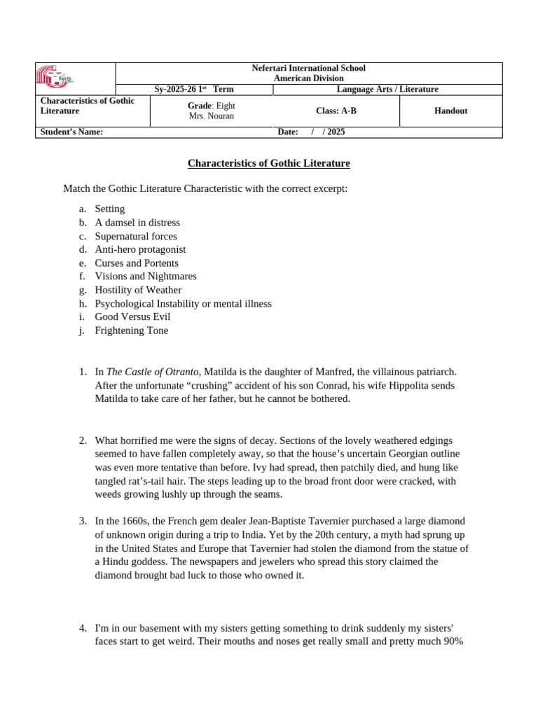 Gothic Literature Characteristics Explained | PDF