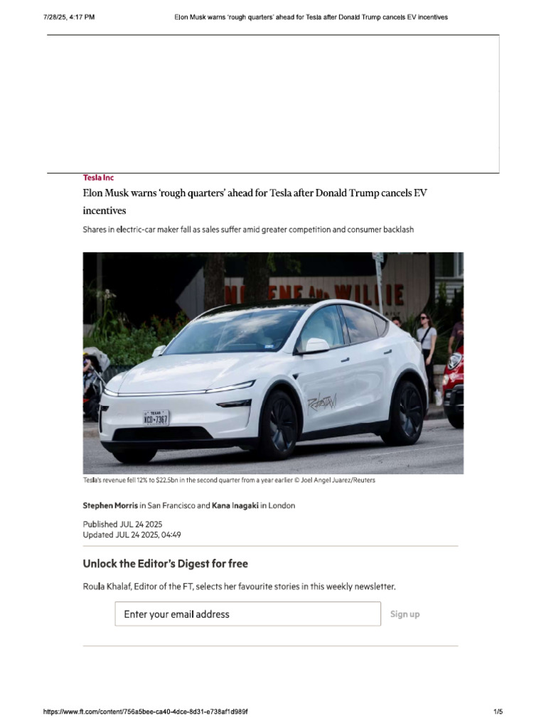 Case Study Tesla Elon Musk Warns of Rough | PDF