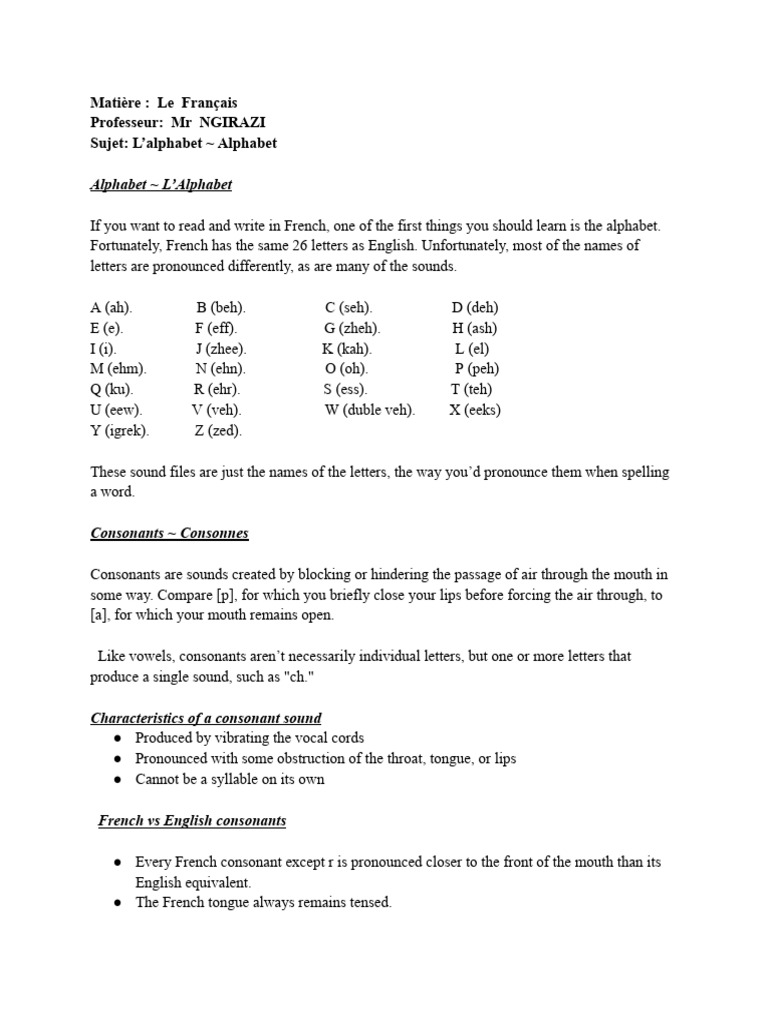 French Alphabet and Pronunciation Guide | PDF | Vowel | Consonant