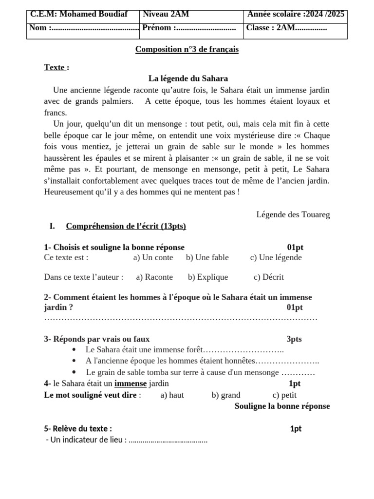 La légende du Sahara et ses leçons | PDF | Phrase | Grammaire