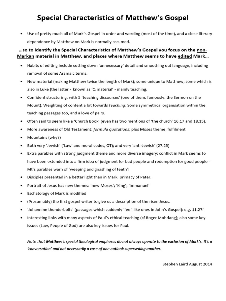 D Characteristics of Matthew | PDF