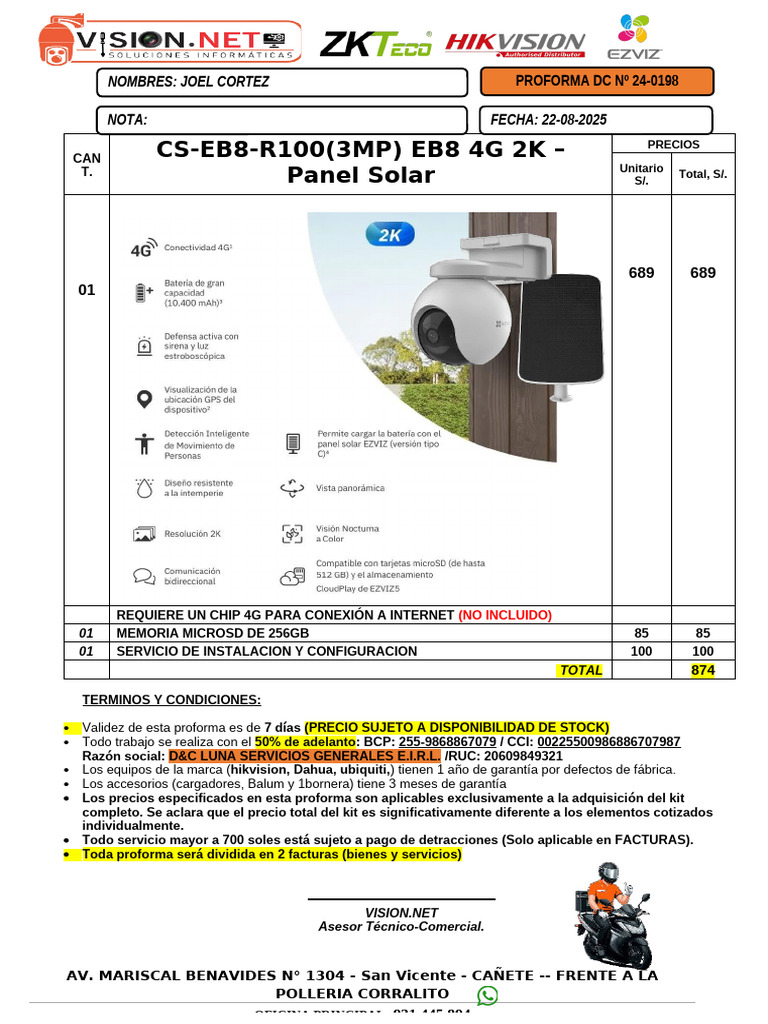 N-198-Proforma JOEL CORTEZ - Camara Solar EB8 | PDF
