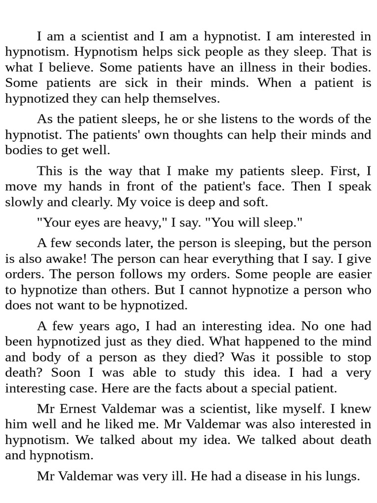 The Facts in The Case of MR Valdemar - Edgar Allan Poe | PDF | Hypnosis