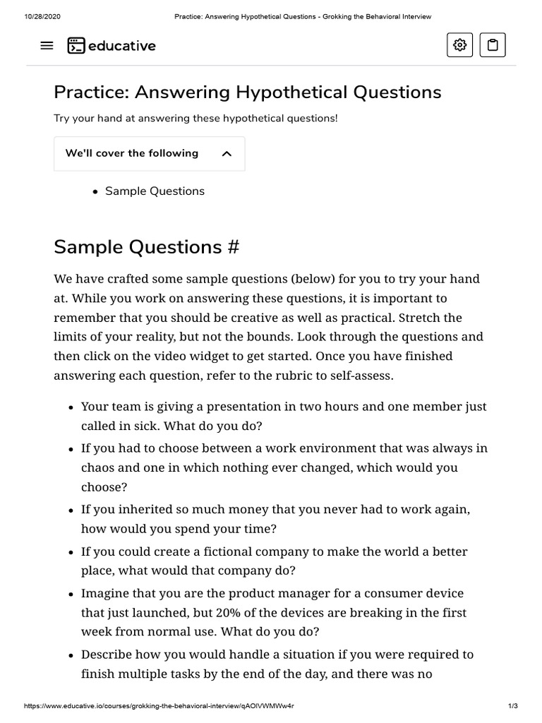 Practice for Behavioral Interview Questions | PDF | Behavioural ...