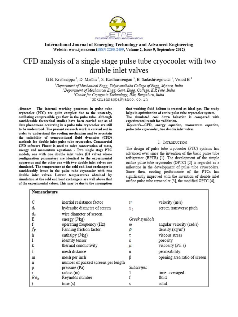 CFD Analysis of Pulse Tube Cryocooler | PDF | Computational Fluid ...