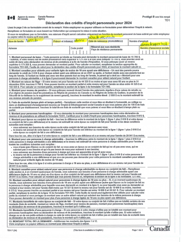Formulaire TD1 | PDF