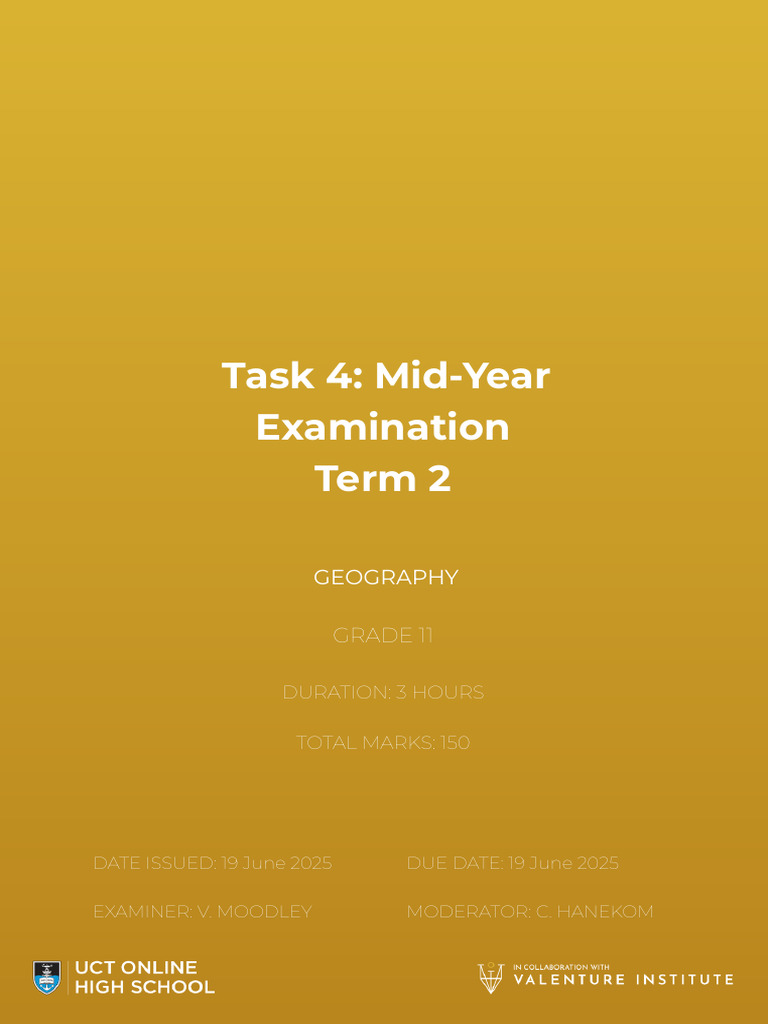 G11 - Geography - Term 2 - Exam - Task 4 - Mid-Year Exam - Question ...