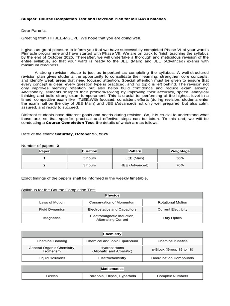 Revision Letter Jee Main & Adv 2026 | PDF | Physical Sciences | Physics