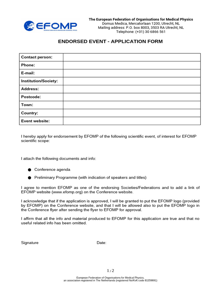 EFOMP Endorsed Event Application Form | PDF