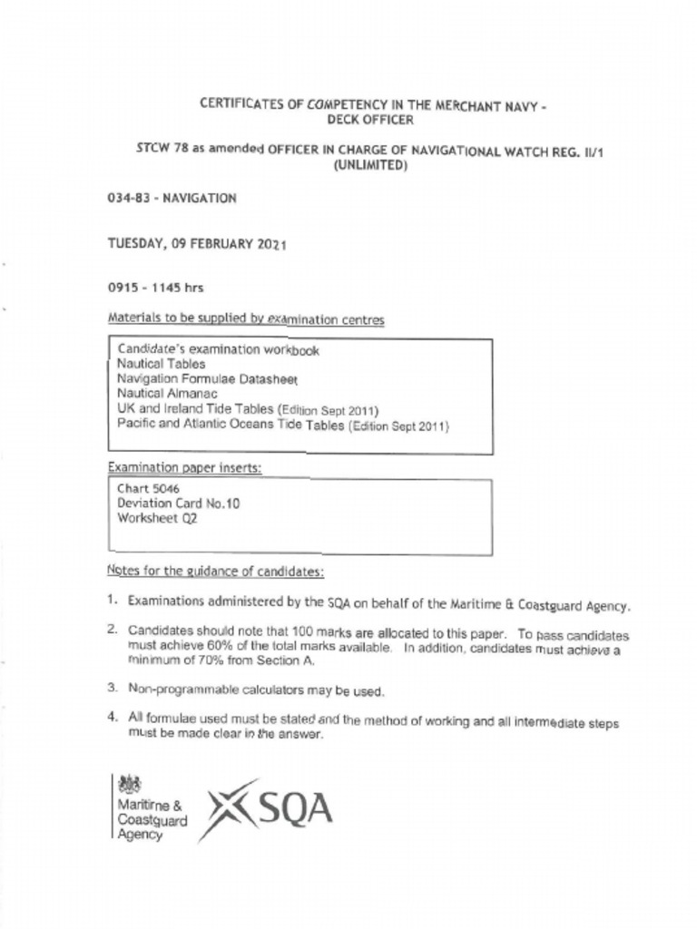 OOW Navigation 2021 Past Paper Sqa | PDF
