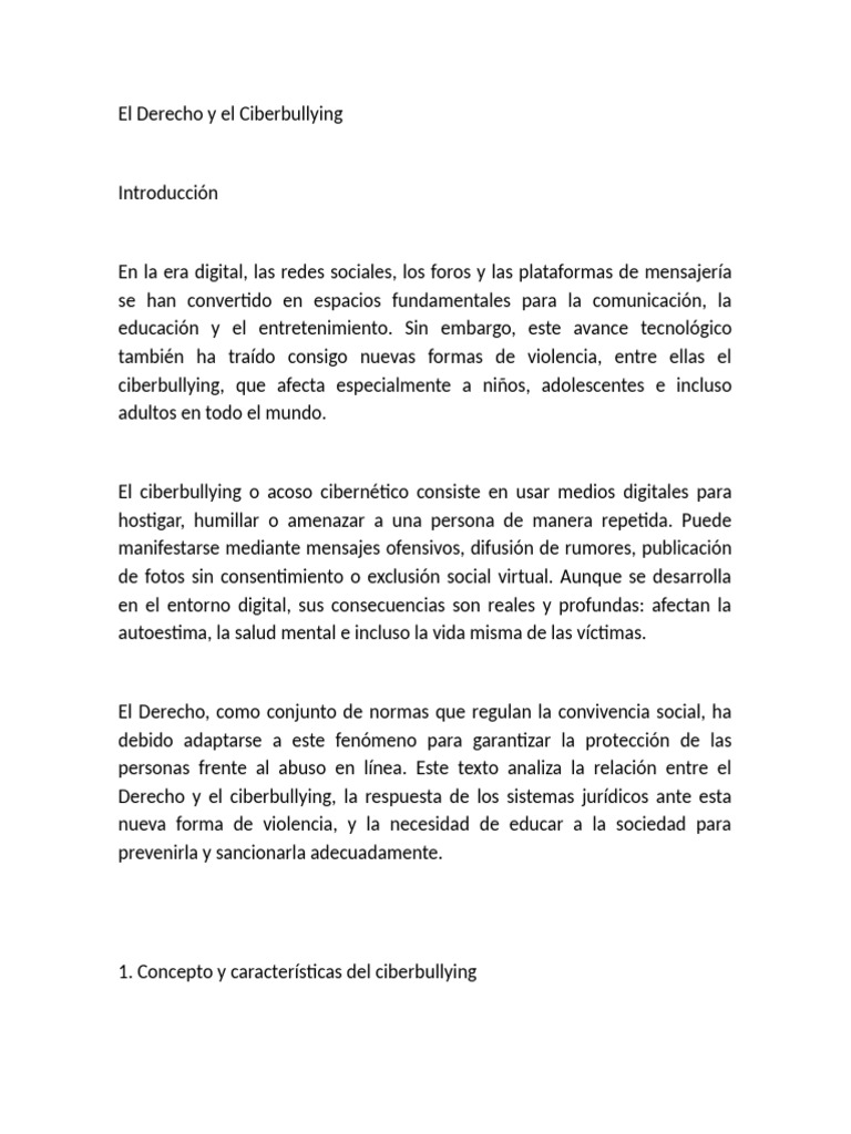 El Derecho y El Ciberbullying | PDF | Acoso cibernético | Violencia