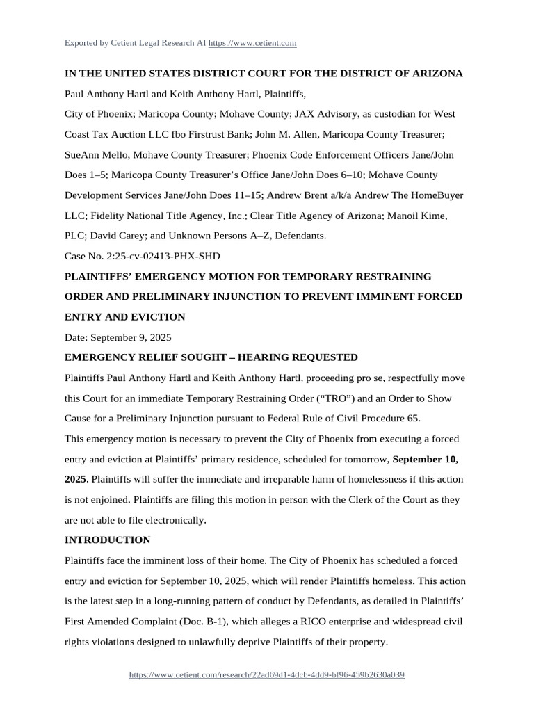 Emergency Motion to Halt Eviction | PDF | Injunction | Justice