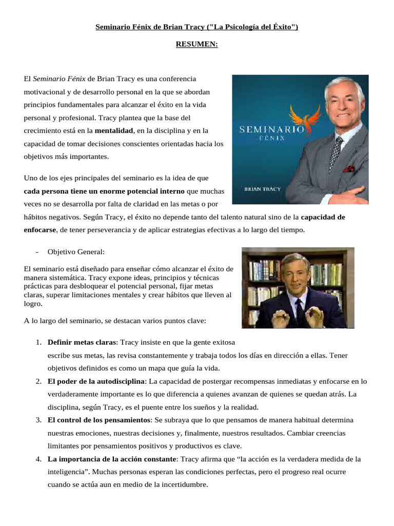 Seminario Fénix de Brian Tracy | PDF | Desarrollo personal | Aprendizaje