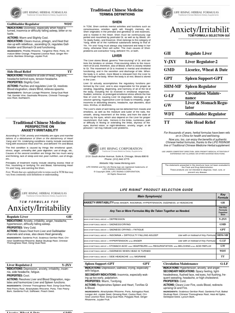 Life Rising Anxiety-Irritability | PDF | Traditional Chinese Medicine | Qi