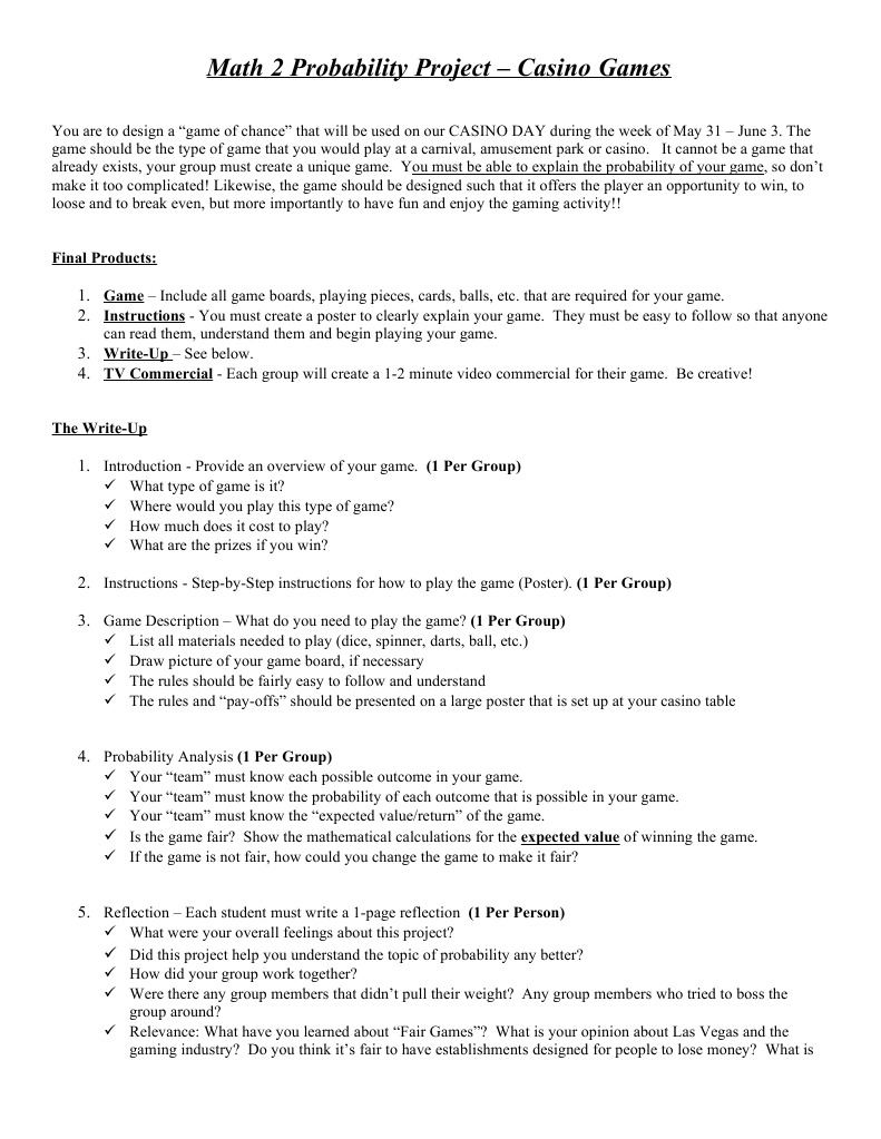 Math 2 Casino Project | PDF | Probability | Gambling