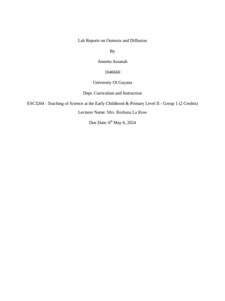 Osmosis and Diffusion Lab Reports | PDF | Osmosis | Chemistry