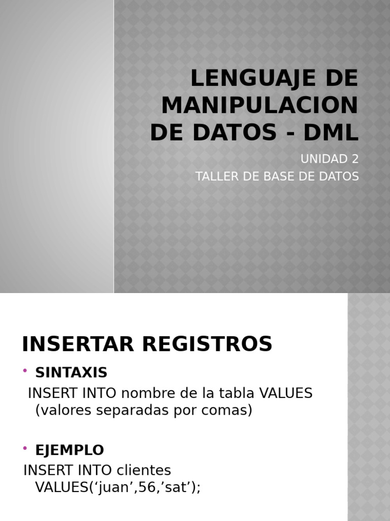 Taller de DML en Bases de Datos | PDF | SQL | Bases de datos