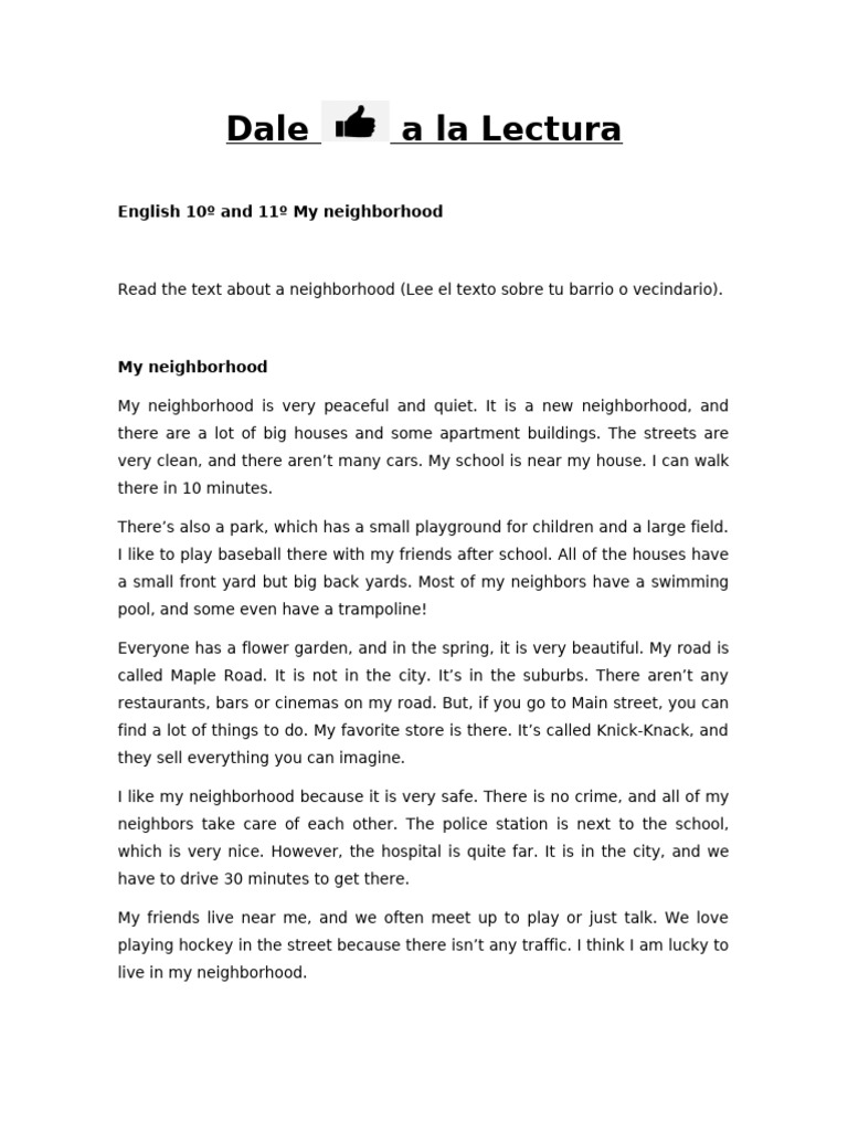 English 10º and 11º My Neighborhood | PDF