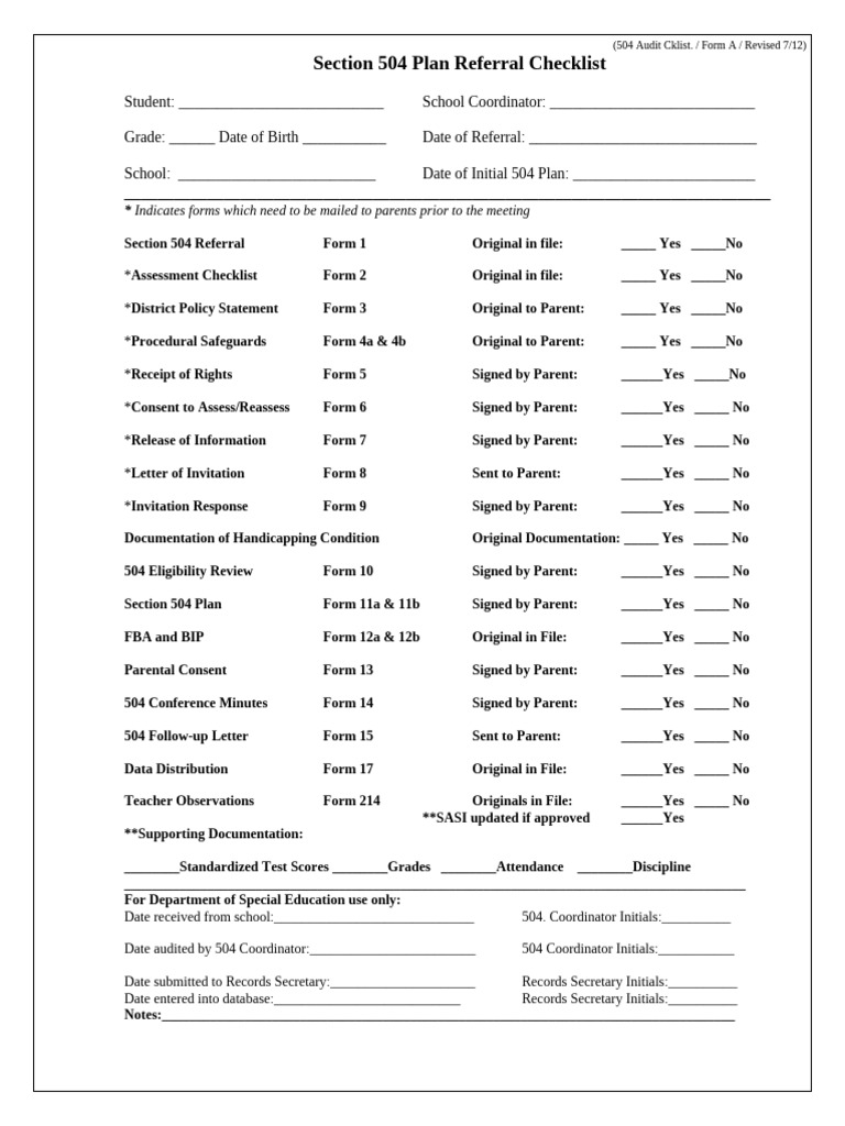 504 FormA Referral Checklist | PDF