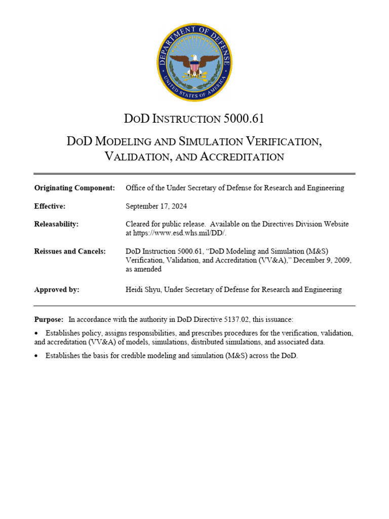 Dod Modeling and Simulation Verification, Validation, and Accreditation | PDF | Simulation ...