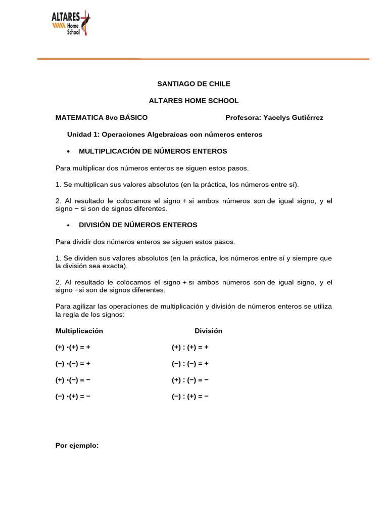 Unidad 1 Multip y Div Número Enteros | PDF | Entero | División ...