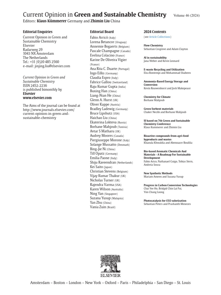 Editorial Board 2024 Current Opinion in Green and Sustainable Chemistry ...