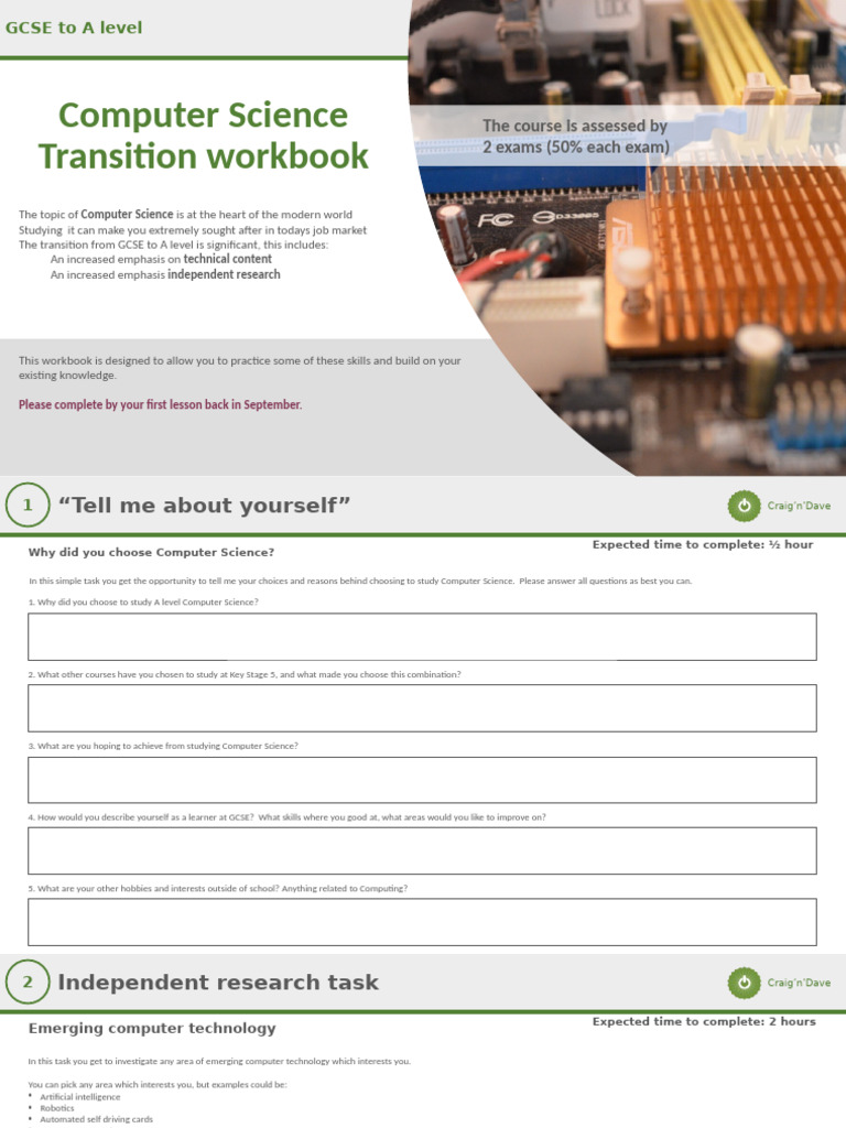 Transition To A Level Computer Science Workbook | PDF | Computer Data ...