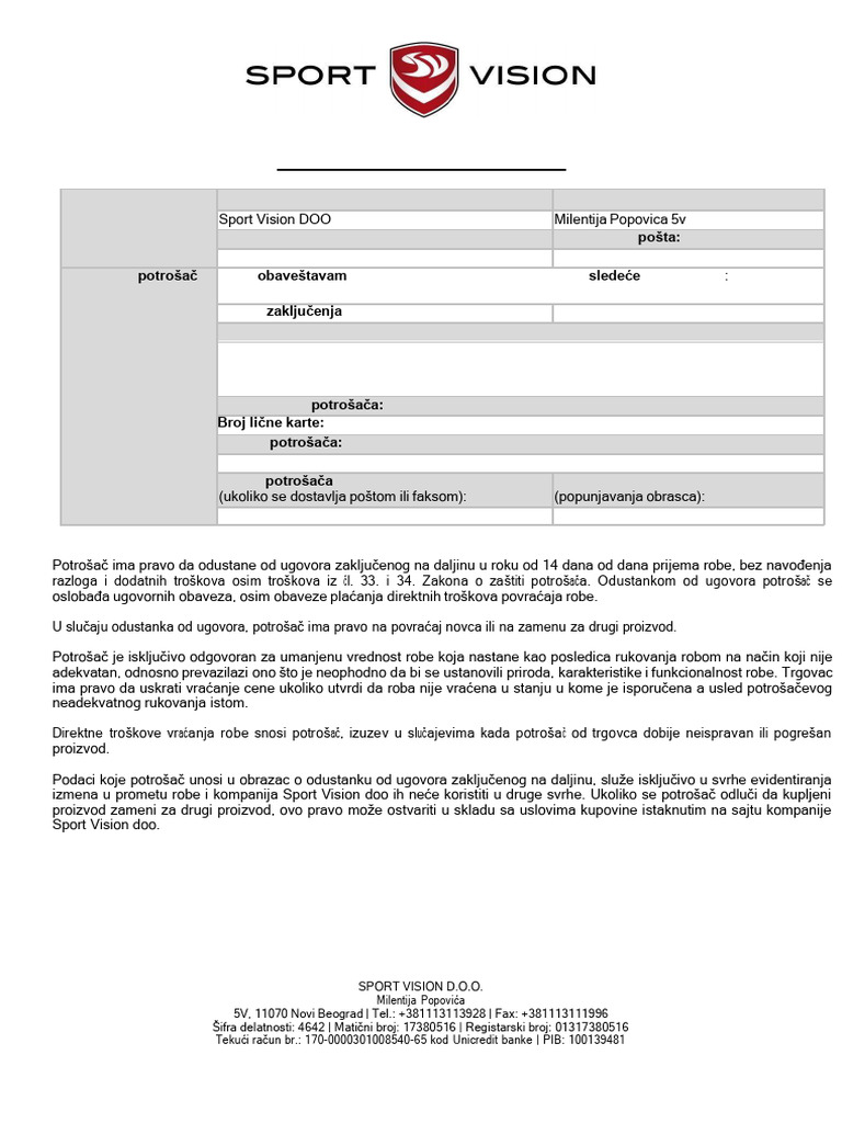 Obrazac o Odustanku Od Kupovine1908 | PDF