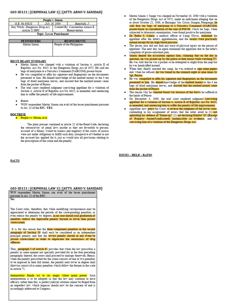People v. Simon - Digest - BuenaventuraG03 | PDF | Crimes | Crime ...