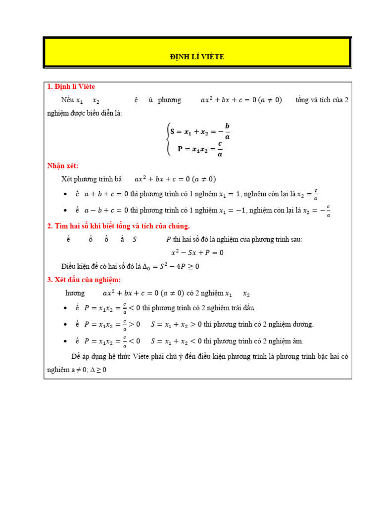 BÀI 3. ĐỊNH LÍ VIÈTE | PDF